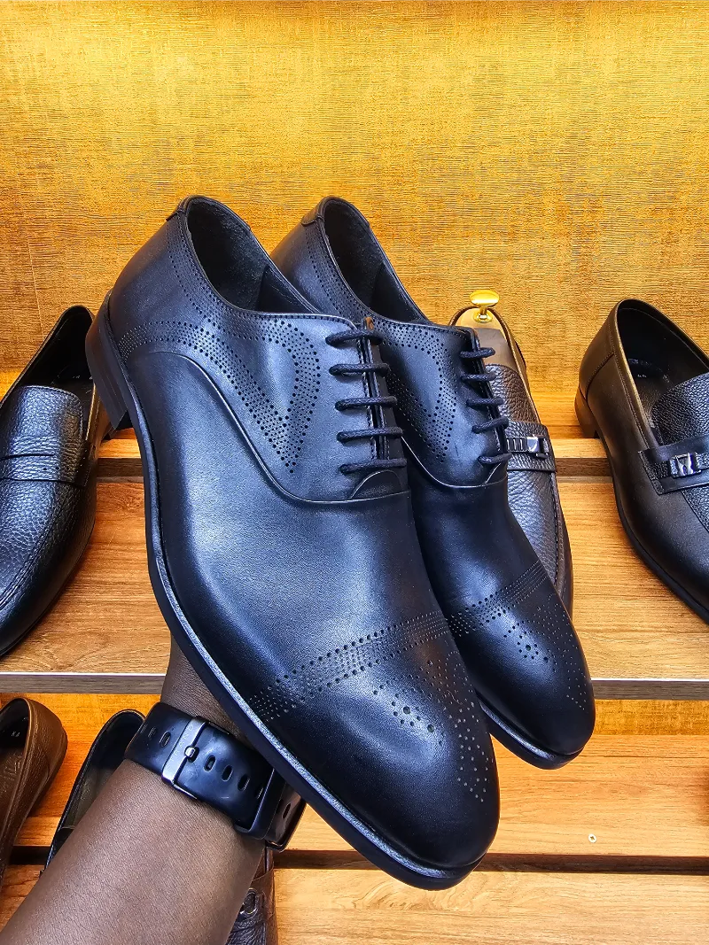 Infynite Oxford Royale Brogue Shoes – Premium Black Leather Dress Shoes ...