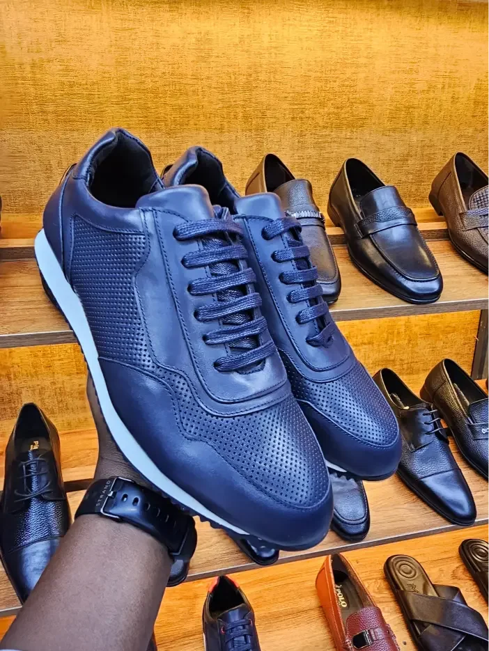 Infynite Navy Perforated Leather Sneakers – Premium Men’s Luxury Footwear