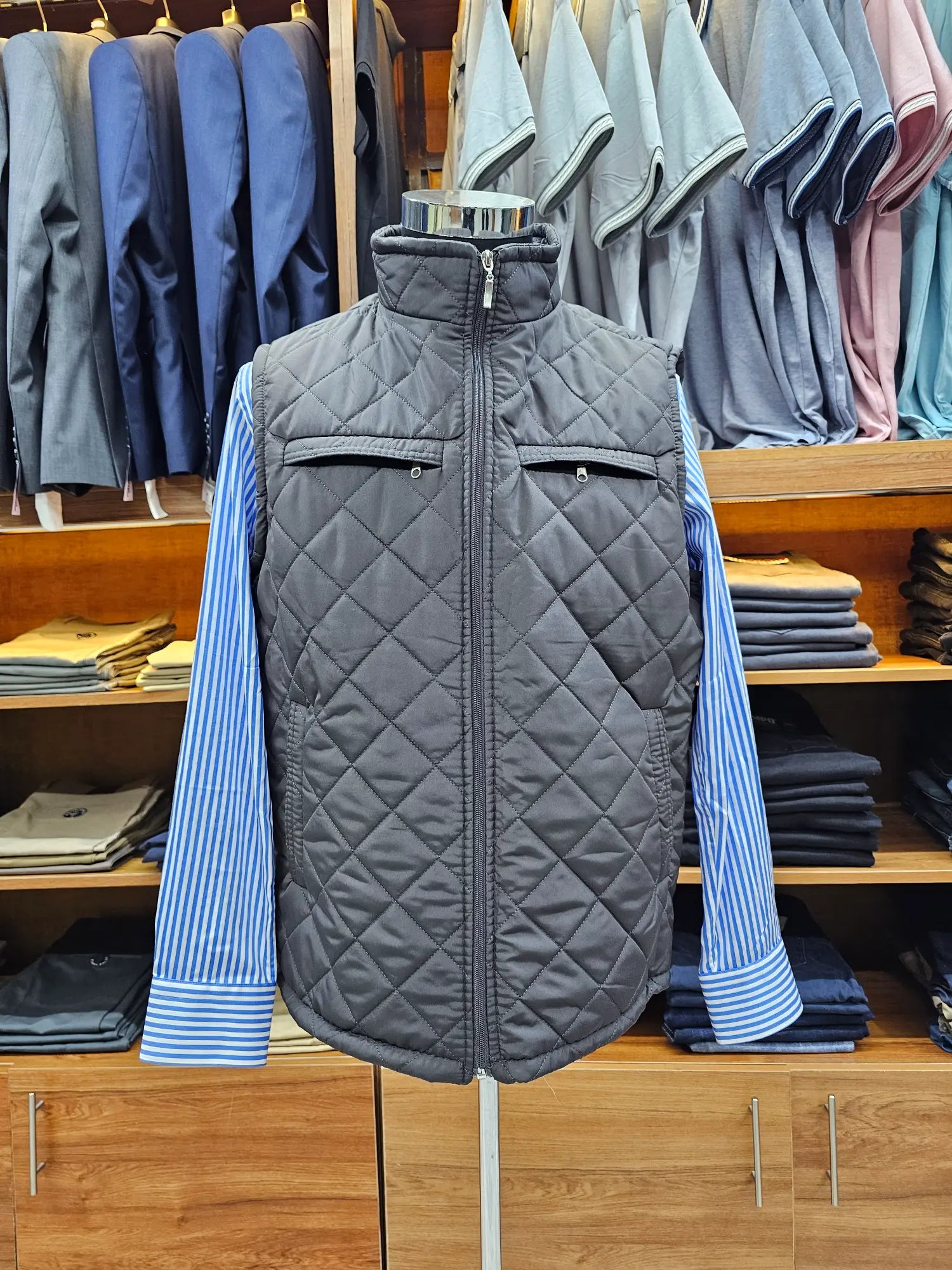 Infynite Sleeveless Puff Jacket – Navy, Black, Grey & Jungle Green